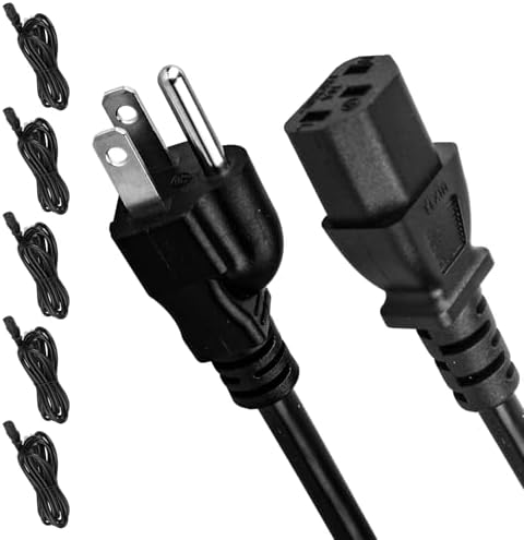 Amazon.com: 5 Pack 3-Prong Replacement Computer Power Cord, 6FT AC ...