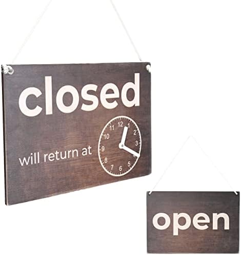 Double-Sided Open Sign with Clock - Wooden Open Closed Sign with Will ...
