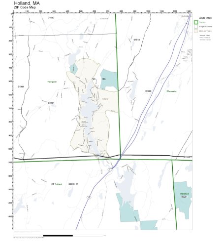 Amazon.com : ZIP Code Wall Map of Holland, MA ZIP Code Map Not ...