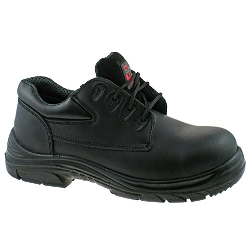 GRAFTERS Mens Leather Super Wide Safety Shoes BLACK 6-14