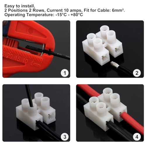 YIXISI 55 PCS 10A Terminal Block Strip, Dual Rows Terminal Block, 2 Way ...
