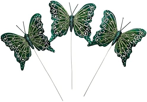 Amazon.com: Set of 12 Glitter Monarch Feather Butterflies on Wire for ...