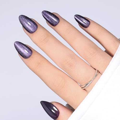 Amazon.com: Purple Cat Eye Press On Nails Almond - Purple Short Almond ...