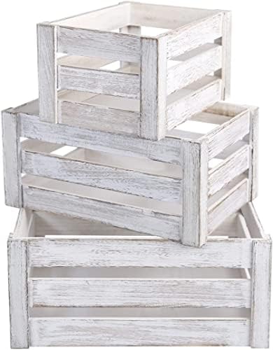White Lift Wooden Crate ,Set Of 3 Large for storage Decorative Boxes ...