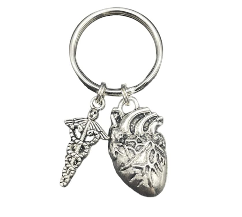 Amazon.com: Anatomical Heart & Medical Caduceus Keychain, Medical ...