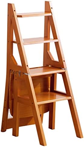 Amazon.com: Solid Wood Folding Library Ladder Chair Step Ladders Step ...