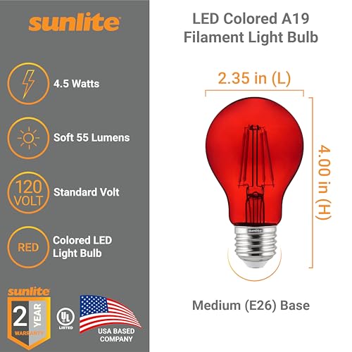 Snapklik.com : LED Colored Filament A19 Light Bulb, 4.5 Watts, Medium ...