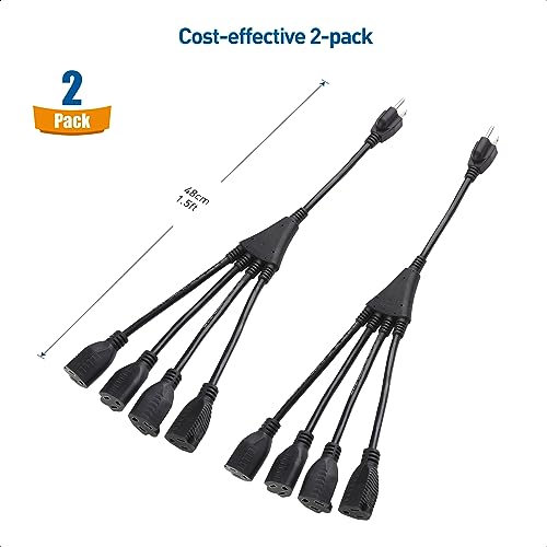 Snapklik.com : Cable Matters 2-Pack 4 Outlet Power Splitter Cord 1.5 Ft