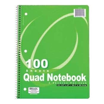BAZIC 100 Count Quad-Ruled 4-1" Spiral Notebook Case Pack 24: Amazon ...