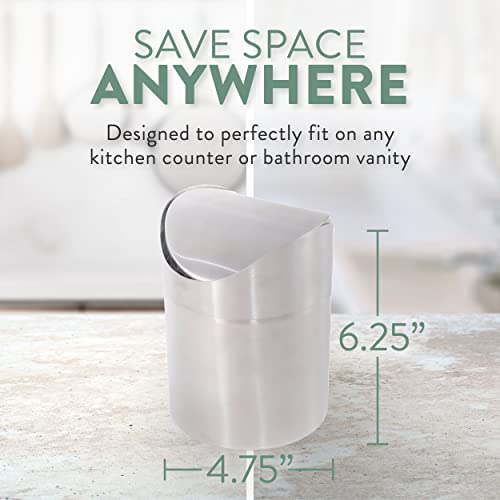 Estilo Mini Countertop Trash Can | Brushed Stainless Steel, Swing Top ...