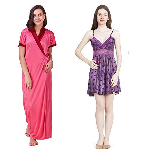 Buy Trost - Womens Satin HOT & Bold Nighty/Nightwear Combo Set for ...