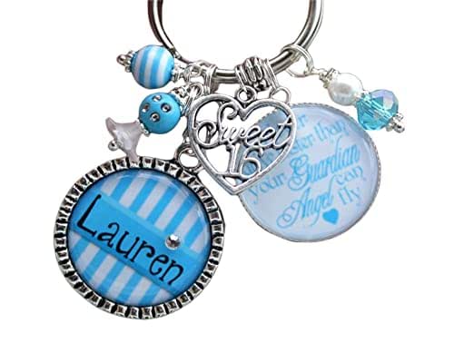 Amazon.com: Personalized striped sweet 16 Sixteen Key Chain Necklace or ...