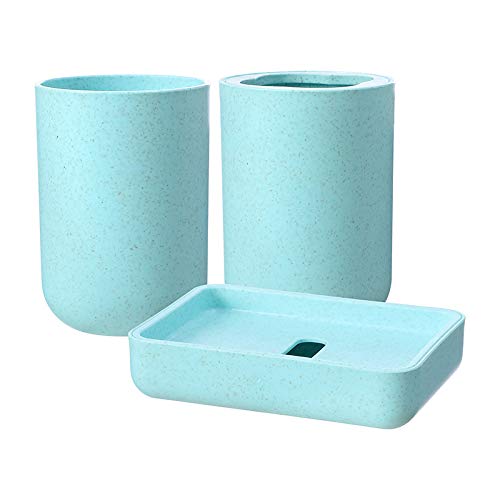 MINISO Bathroom Set - Toothbrush Holder, Soap Dish, Cup Set (Blue ...