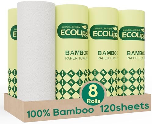 Amazon.com: ECOlipak Bamboo Paper Towels - 8 Rolls, 2 Ply 120 Sheets ...