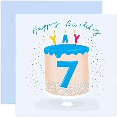 Old English Co. Blue Cake 7th Birthday Card - Boy Seventh Birthday Card ...