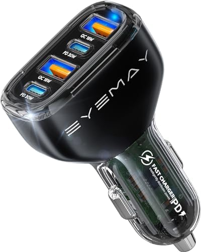 Amazon.com: Eyemay 60W Car Charger Multi Port, USB C Fast Charging Car ...