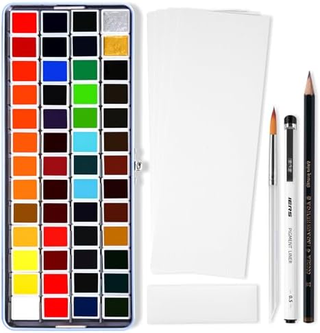 Amazon.com: MeiLiang Watercolor Paint Set 52 Colors in Half Pans with ...