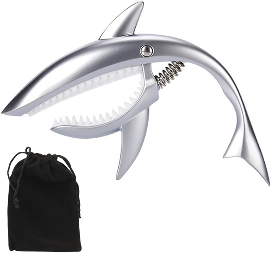 Shark Guitar Capo Zinc Alloy Capo for Guitar Ukulele Bass (Matte Silver)