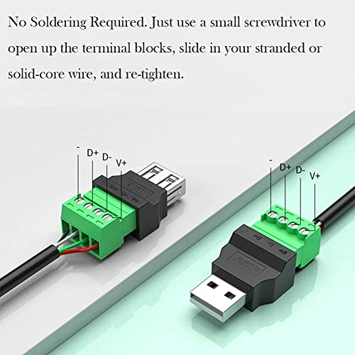 PENGLIN 2PCS USB 2.0 Type A Male/Female to 4 Pin Screw Terminal Block ...