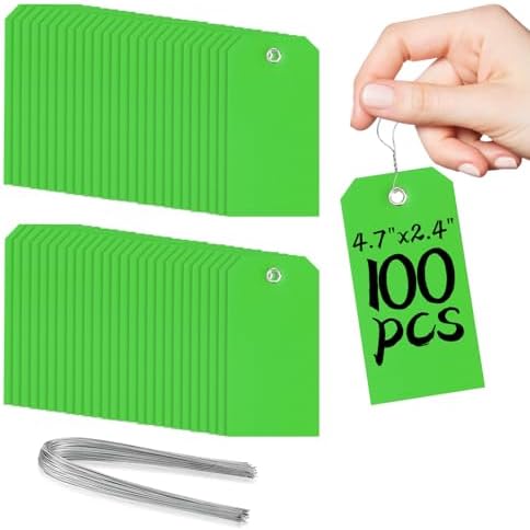 100 Pcs Waterproof Writable Green Tags With Wires - Neon #5 Hang Tags ...