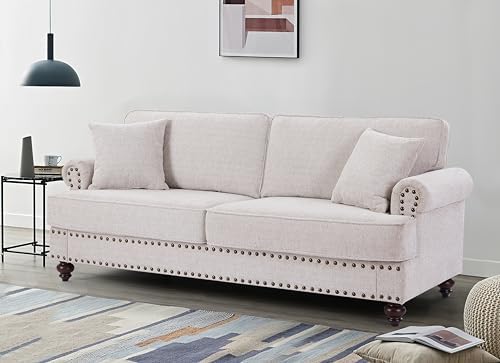 Amazon.com: ACQCA Upholstered 3-Seater Sofa with Wooden Legs, Rolled ...