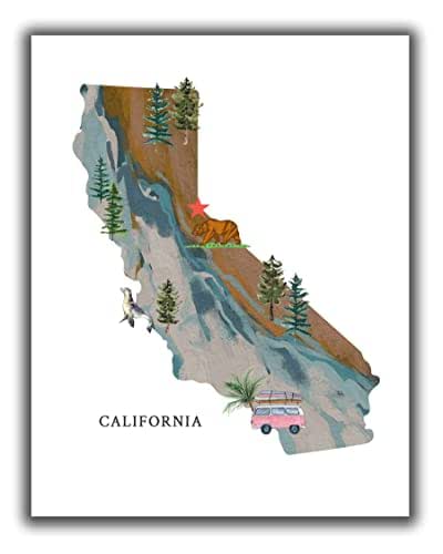 Amazon.com: California Illustrated Map Wall Art Print - 8x10 Silhouette ...