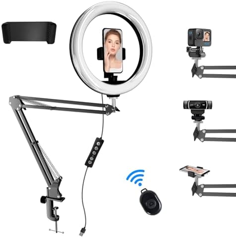 Amazon.com: Overhead Camera Mount with 10" Selfie Ring Light and Phone ...