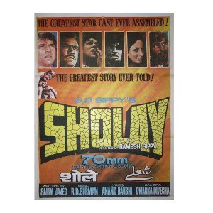 Sholay Poster 1975 Vintage Movie Poster -Amitabh Bachchan, Dharmendra ...