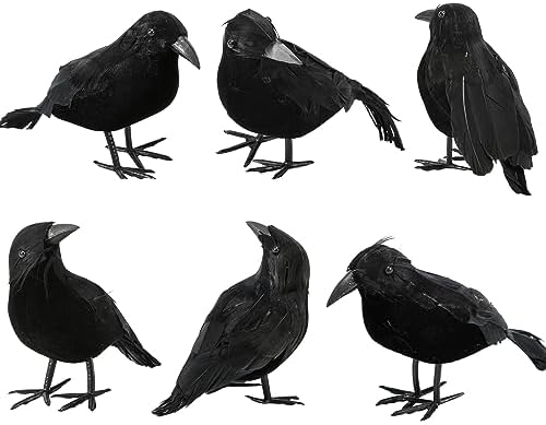 Amazon.com: Abakuku 6 Pack Halloween Crow Decorations - Realistic ...