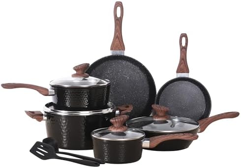 Kitchen Academy 12 Piece Nonstick Pots and Pans Set, Induction Cookware Set, Cooking Pans Set ...