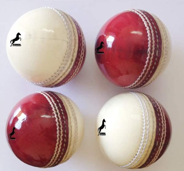 NESCO Cricket Leather Ball RED and White 4 PC Cut (Pack of 2 pc ...