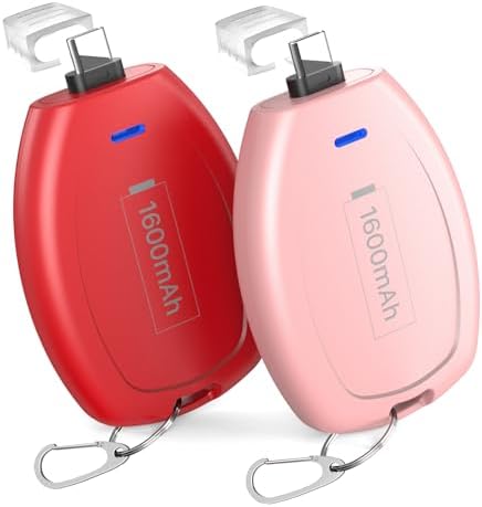 Amazon.com: Keychain Portable Charger for Android, 2 Pack USB C 1600mAh ...