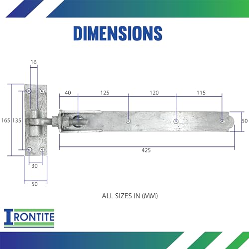 IRONTITE Adjustable Gate Hinges Heavy Duty 450mm (18″), Hook and Band ...