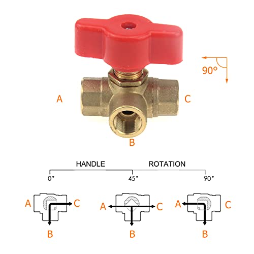 Coshar 3-Way Forged Brass Ball Valve T Shape Shut Off Thread Pipe ...