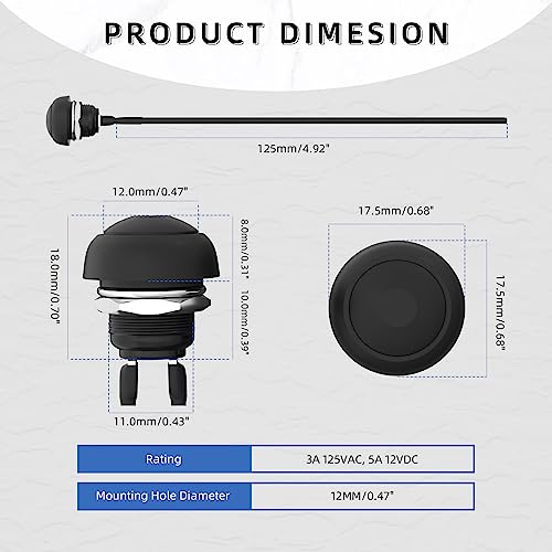 Snapklik.com : Joinfworld 10Pcs 12V Momentary Push Button Switch 12MM 1/2 Mounting Hole ...