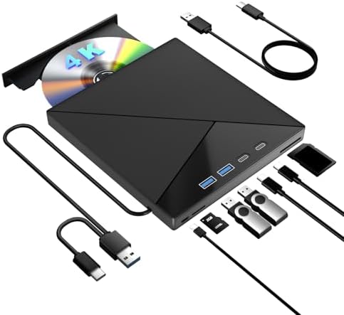 Unidade Blu-Ray externa 7 em 1, gravador Blu-Ray 4K com USB 3.0 Tipo-C ...
