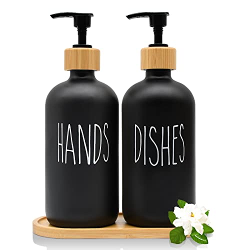 Kitchen Hand and Dish Soap Dispenser Set, 16 oz Glass Liquid Soap ...
