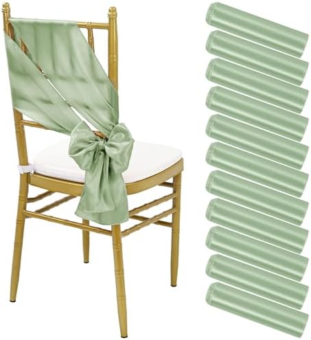 Amazon.com: ZSJFMF Pack of 50 Satin Sage Green Chair Sashes Bows 7 X 108 Inch Universal Chair ...