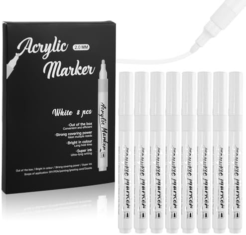 White Acrylic Paint Pens(8 Pack 2mm),White Sharpie Permanent Marker Set ...