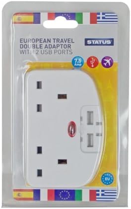 STATUS UK to EU European Plug with USB Port Adapter, 3 Pin to 2 Pin ...