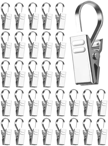 Sinofort 100Pcs Curtain Clips with Hooks 33mm/1.3in Stainless Steel ...