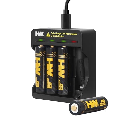 Buy HW 4 Pack Rechargeable Lithium Batteries AA, 1.5V 3500mWh Double A ...