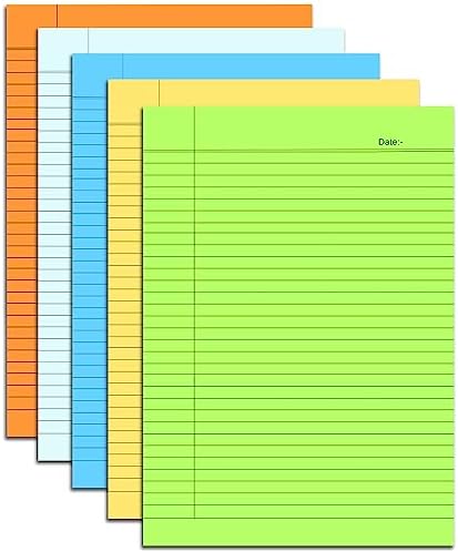 Lakeer A4 Size Ruled Paper-Single Side Ruled | 5 Colours-Pack of 50 ...