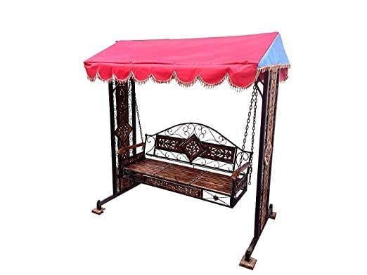 India Wood Mart Handmade Wooden & Iron Garden Swing/Wooden Jhoola for ...