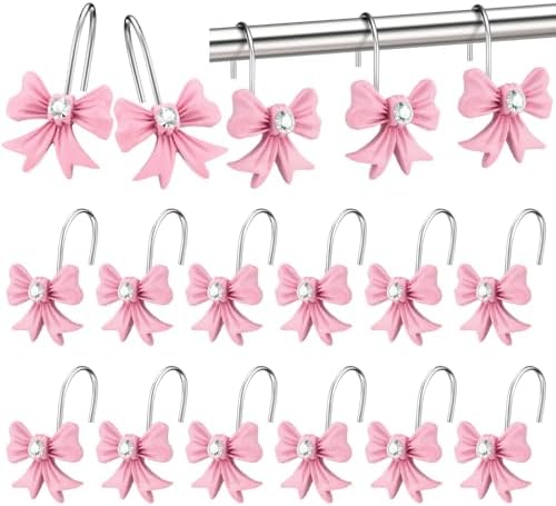 Amazon.com: Pink Bow Shower Curtain Hooks with Shining Diamond, Cute ...