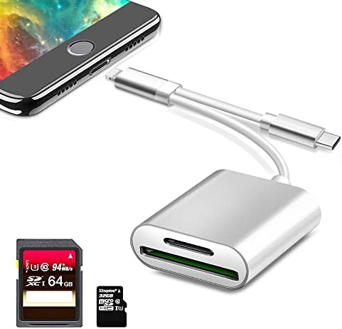 Lecteur de carte SD 2 en 1 pour appareil photo iPhone, iPad, Apple Lightning vers carte SD/TF ...
