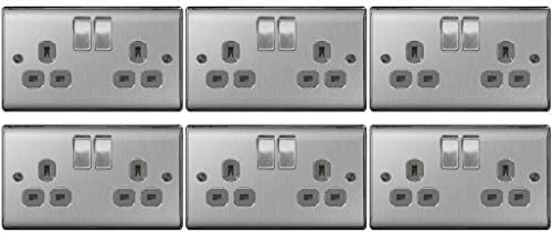 BG Electrical nbs Switch Socket Outlets - Brushed Steel,Grey,22g/5 5 x ...