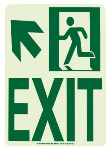Sign, Wall Mount Exit, 8"x9" Up and Left Arrow, Green Egress ...
