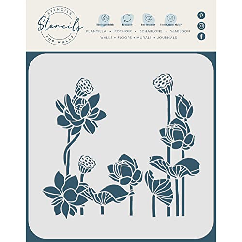 Water Lily Stencil, 35.5 x 33 cm (L) – Classic Lily Flower Border Wall ...