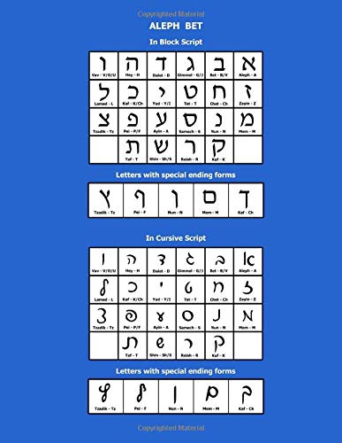 Amazon.com: Aleph Bet: Dark Blue Hebrew Notebook with Hebrew Alphabet table on back (large, 8 ...